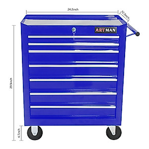Rolling Tool Cart with Drawers and Wheels Mechanics Tool Cabinet Heavy Duty Lockable Tool Chest Multifunctional Tool Cart (7 Drawers, Blue)