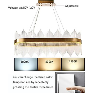 Chandelier,Crystal chandelier, Ceiling Chandelier Lamp, Modern Crystal Chandelier Oval Gold Crystal Pendant Light LED Chandelier Hanging Lighting Fixture Adjustable Height for Dining Room Kitchen Livi