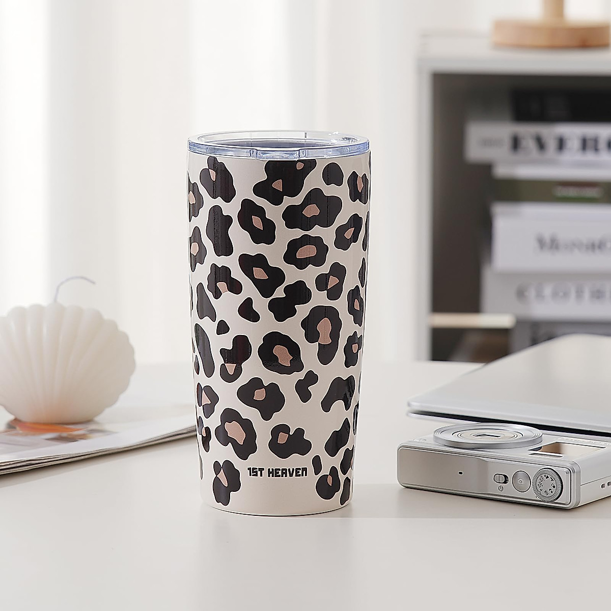 1st Heaven Coffee Tumbler, Insulated Coffee Mug with Lid, Travel Mug, 20oz Tumbler, Stainless Steel Cup for Outdoor Use (Leopard Print)