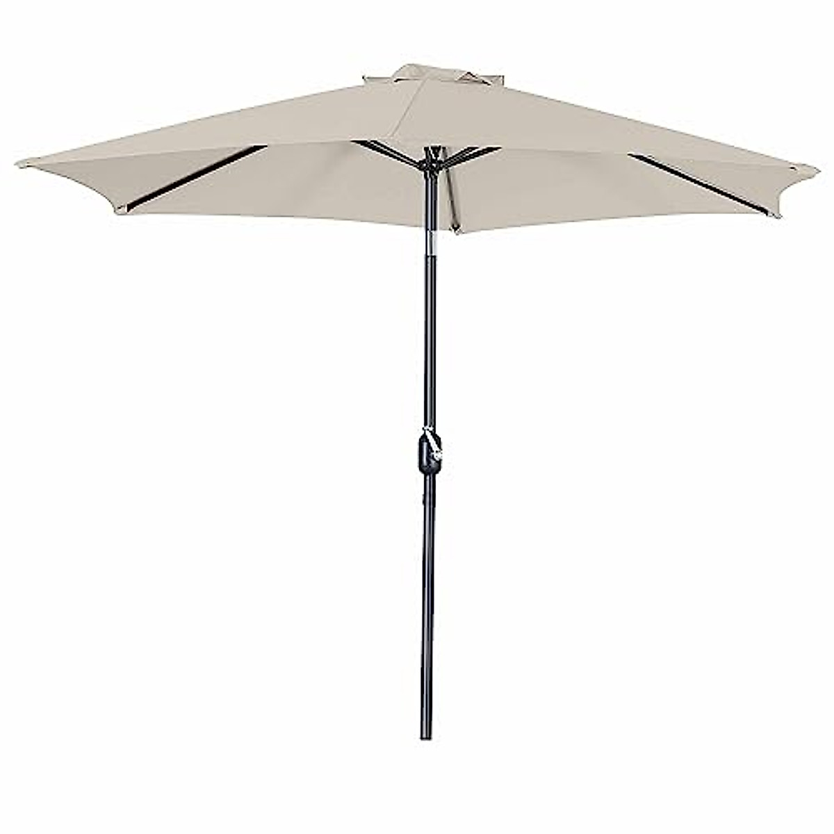 PORWEY 9' Patio Outdoor Table Umbrella Large Sun Market Umbrella with Easy Push Button Tilt and Crank, 6 Sturdy Ribs Fade Resistant Waterproof for Beach, Pool, Deck, Backyard, Tan
