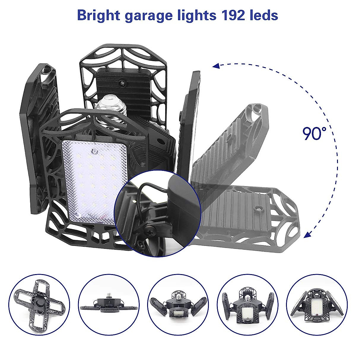 FASCINATE LED Garage Lights 120W, Garage Lighting Deformable E26/E27 LED 12000lm Bright LED Adjustable Ceiling Garage Light Bulb, LED Light for Garage, Barn, Warehouse,Workshop, No Installation