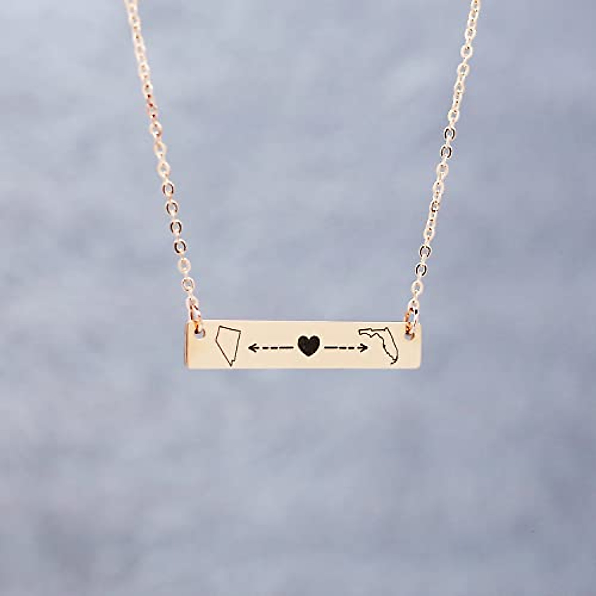 - Long distance necklace Arrow Bar Pendant Necklace Personalized gift 18K Gold/White/Rose Gold Plated Stainless Steel, Delicate Engraved Travel Moving Away Graduation gifts