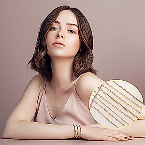 WAINIS 14PCS Gold Chain Bracelets Set for Women 14K Gold Plated Dainty Link Paperclip Bracelets Stake Adjustable Layered Metal Link Beaded Bracelet Fashion Jewelry