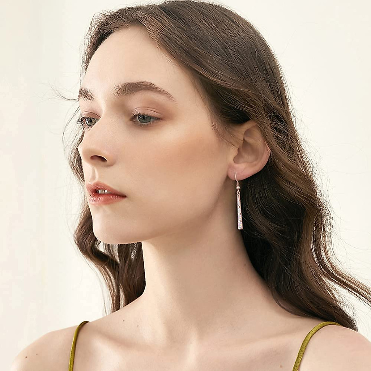 Opal Drop Earring-Rose Gold Plated Dangle Earrings Dangle Bar Earrings Women Jewelry Gemstone Dangle Earrings 2 1/8"