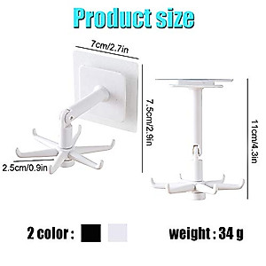 Self-Adhesive Kitchen Hooks for Hanging 360° Rotating, Waterproof Utility Hook Kitchen Towel Hooks Suction Cup Hook Holder for Bathroom Home, Stick on Wall Door Cabinet Hook for Hanging (White)