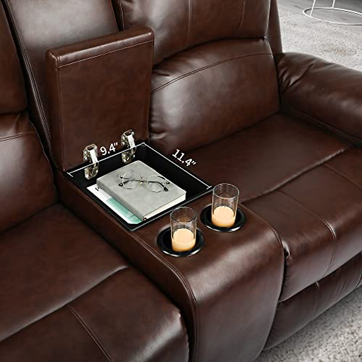 YITAHOME Loveseat Recliner, Manual Double Sofa Loveseat, Home Theater Seating with Storage Console, Double Recliner RV Sofa with Cup Holders and Side Pocket for Living Room