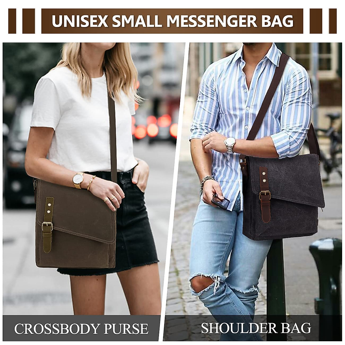 Small Messenger Bag,VONXURY Water Resistant Shoulder Bag Canvas Crossbody Purse for Women Men