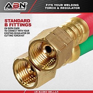 ABN Oxy Acetylene Torch Hose, 25 Foot x 1/4 Inch - B Fitting Twin Cutting Torch Hose for Welding