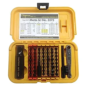 Chapman MFG 5575 Master Screwdriver Set - Includes Phillips, Metric, Slotted, SAE & Metric Hex Bits, Star Bits (for Torx Screws) - Complete Set Offers 51 USA Made Insert Bits & 300+ Combinations