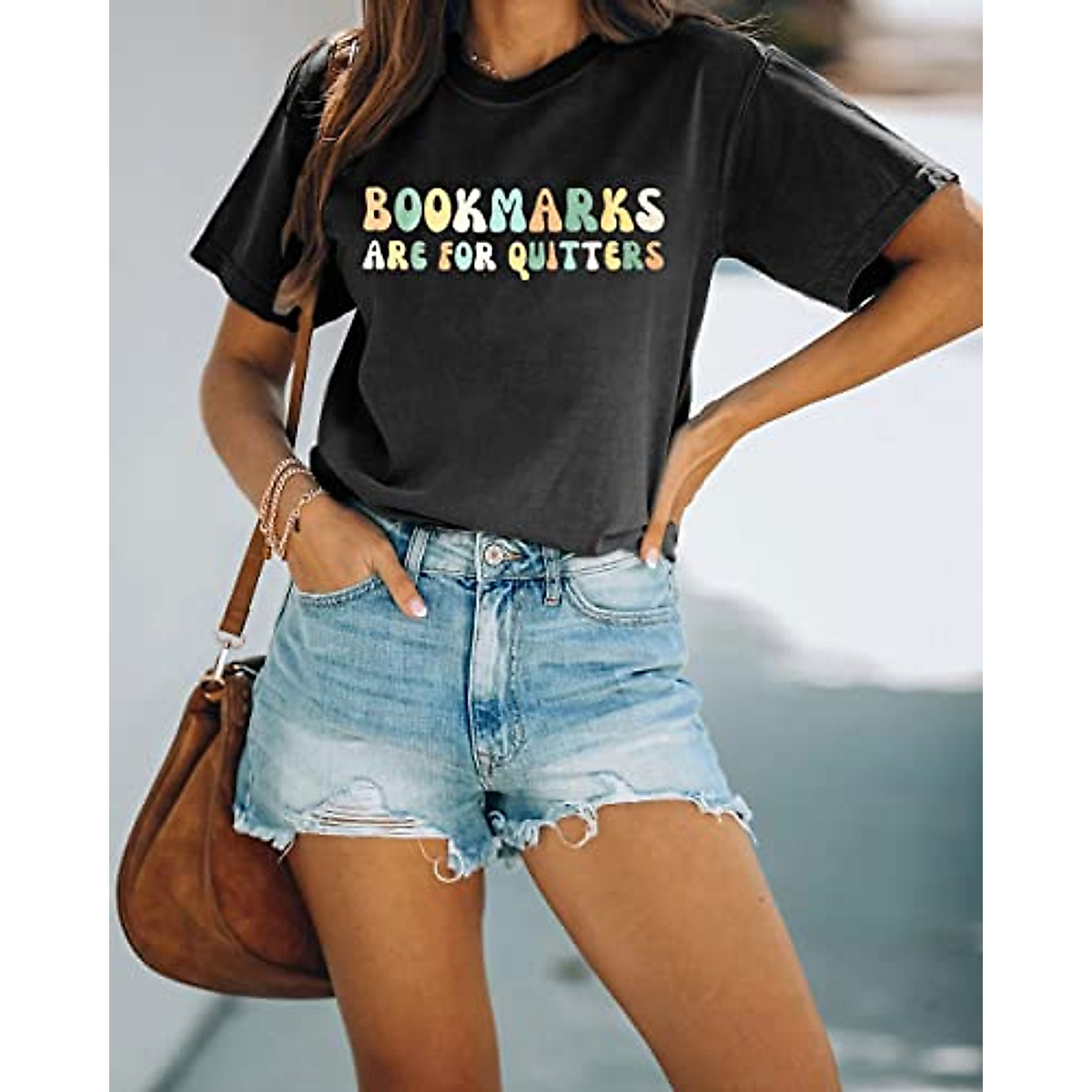 Bookmarks are for Quitters Shirt Women Book Lovers Tees Reading Shirts Bookworm Gift Top Funny Letters Print T-Shirt