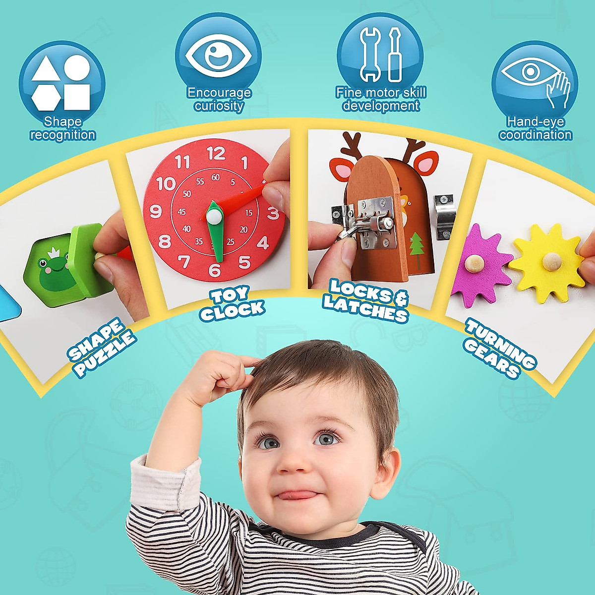 TOY Life Wooden Busy Board Montessori Toys for Toddlers Activity Board Sensory Toys for Toddlers 1-3 Busy Board for 1 Year Old Travel Toy Educational Activities Motor Skills Toys for Toddlers 1-3