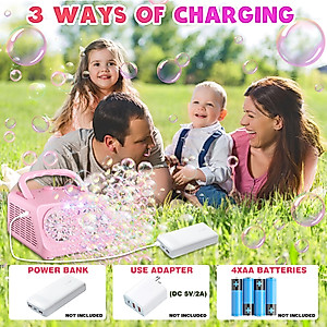 WELL WITHYOU Bubble Machine, Upgraded Durable Bubble Blower | 18000+ Big Bubbles Per Minute for Kids Toddler, with 2 Speed, Plug-in or Battery Powered, for Indoor Outdoor Birthday Parties, Pink