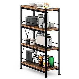 4 Tier Storage Shelves Small Narrow Shelf Unit Metal Shelves Shelf Free Standing Shelf Organisers Modern Shelf Ladder Shelf Bookshelf for Bathroom Kitchen Bedroom Hallway Steel & Wooden Black & Brown