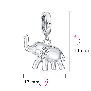 Trunk Up Good Luck Zoo Animal Elephant Dangle Bead Charm For Women Teen .925 Sterling Silver Fits European Bracelet