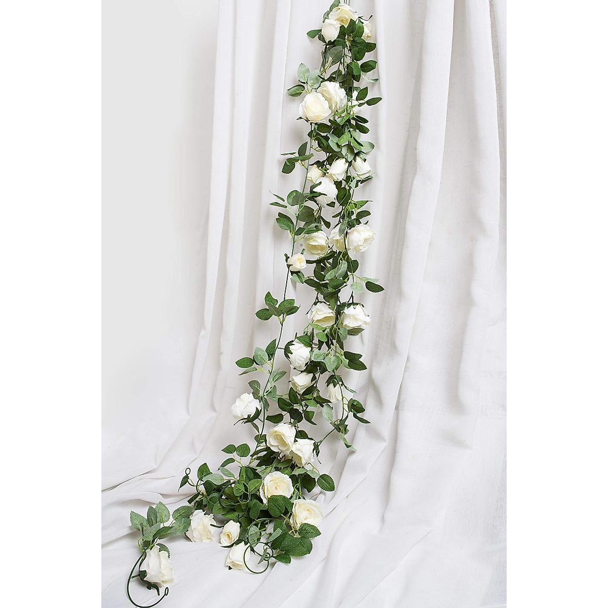 Huata 3PCS 6.56Ft Artificial Rose Flower Silk Vine Hanging Wedding Decor Garlands Home Outdoor Indoor Decor Flower (Champagne)