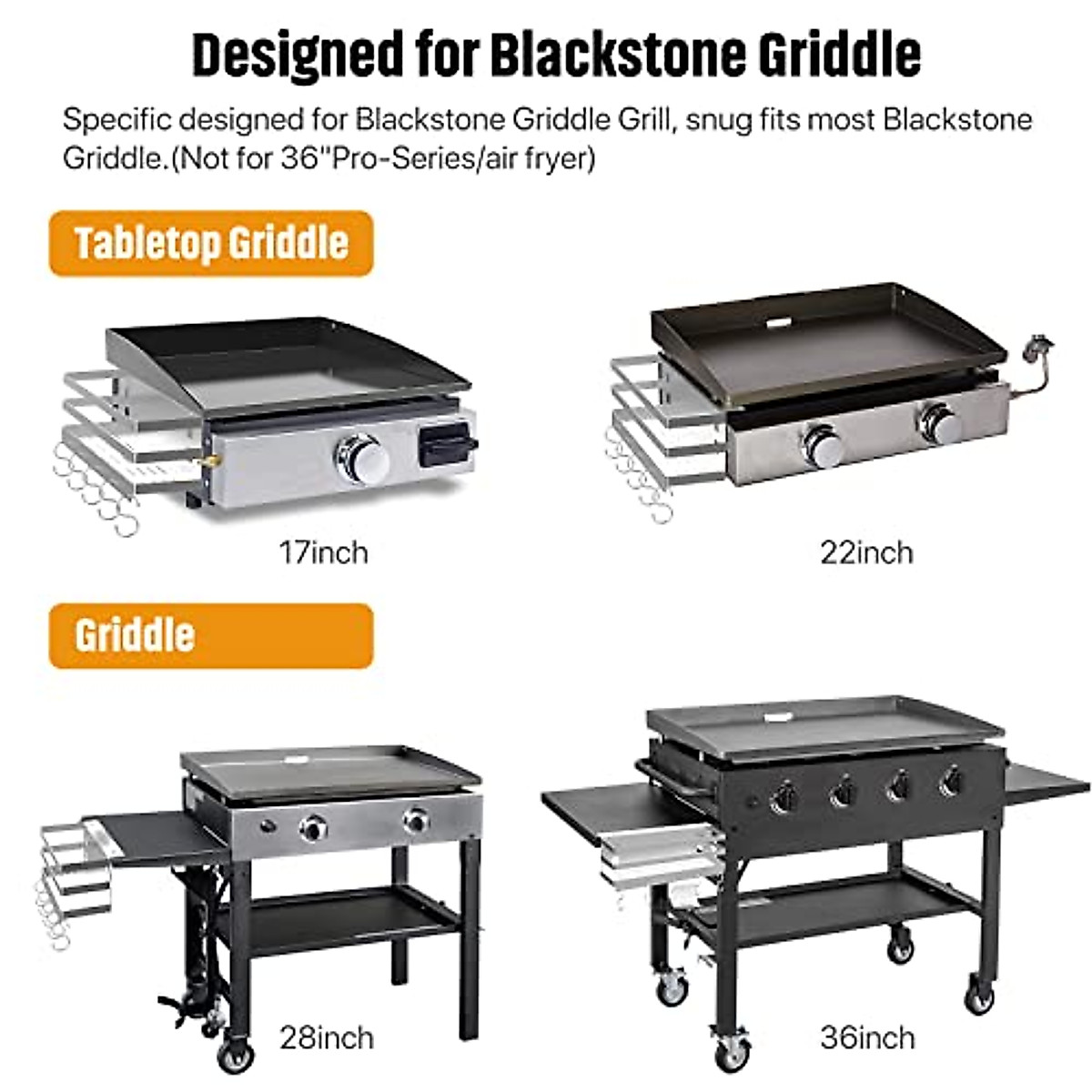 Weazinck Stainless Steel Griddle Caddy for 28"/36" Blackstone Griddles, with an Allen Key, Space Saving BBQ Accessories Storage Box, Free from Drill Hole&Easy to Install