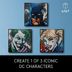 LEGO Art Jim Lee Batman Collection 31205 Building Blocks - Superhero Canvas Wall Decor with Joker, Harley Quinn, or Batman Portraits, DC Comics DIY Poster, Gift Idea for Men, Women, and Adults
