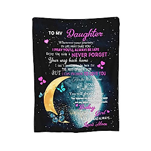 WUEOVM to My Daughter Blankets from Mom, Daughter Gifts Letter Printed Throw Fleece Blankets, Birthday Gifts Thanksgiving Day Holiday Blanket 50 x60 inchs