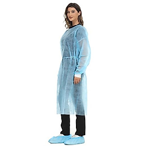 LIFESOFT Disposable Isolation Gown Polypropylene Lab Gowns Knit Cuff Long Sleeve Blue 15 Pack Unisex
