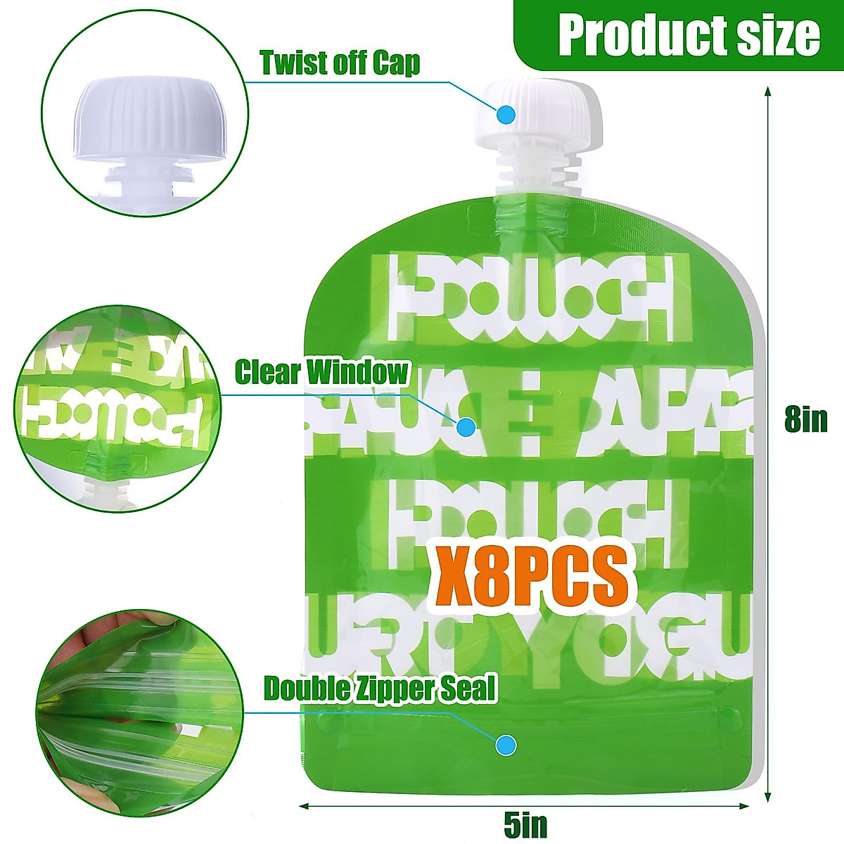 XANGNIER 8 Pack Reusable Food Pouches for Bento Box Accessories,Refillable for Applesauce Yogurt Smoothie & Puree Squeeze Pouch,Fun Lunch Food Storage Containers