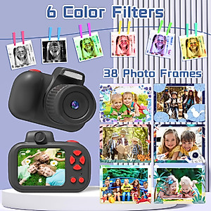 Temodu Kids Camera, Best Birthday Festival Toys Gifts for Girls Boys Age 3 4 5 6 7 8 9 10 11 12 Year Old, Digital Camera for Kids with Video, Toy Camera Toddler Camera for Girls with 32GB Card - Black