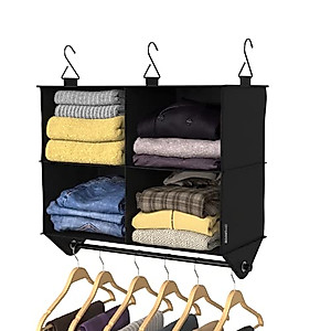 ClosetMaid 4-Shelf Fabric Hanging Closet Organizer with Garment Rod for Shirts, Sweaters, Pants, Hats, Shoes, Purses with Charcoal Black Finish