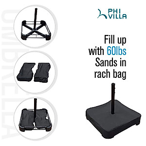 PHI VILLA 15ft Large Patio Umbrella Double-Sided Outdoor Market Pool Umbrellas with Crank, Umbrella Base (Stand) Included(Beige)