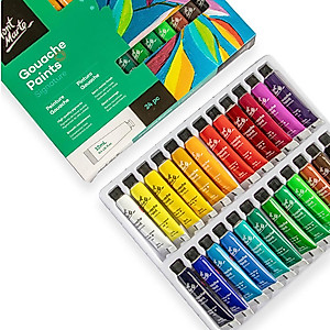 Mont Marte Signature Gouache Paint, 24 x 0.4oz (12ml), Semi-Matte Finish, 24 Colors, Suitable for use with Canvas, Watercolor Paper, Watercolor Paints and Mixed Media