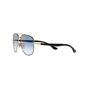 Ray-Ban RB3683 Square Sunglasses, Black On Gold/Clear Gradient Blue, 56 mm
