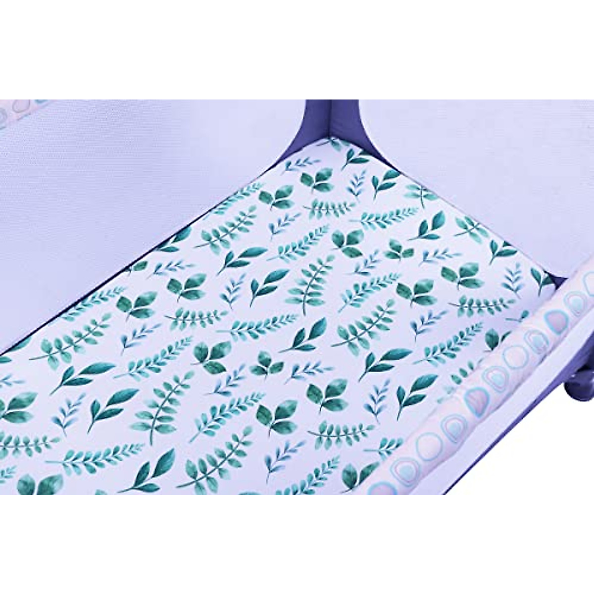 Pack n Play Sheets 2 Pack for Baby Unisex, Stretchy Jersey Knitted Portable Mini Crib Sheets Playard Mattress Cover for Baby Boys and Girls, Watercolor Green Botanical Leaf