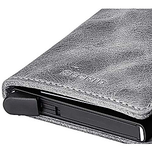 SECRID - Secrid Slim wallet Genuine Vintage Grey Leather Black RFID Safe Card Case for max 12 cards