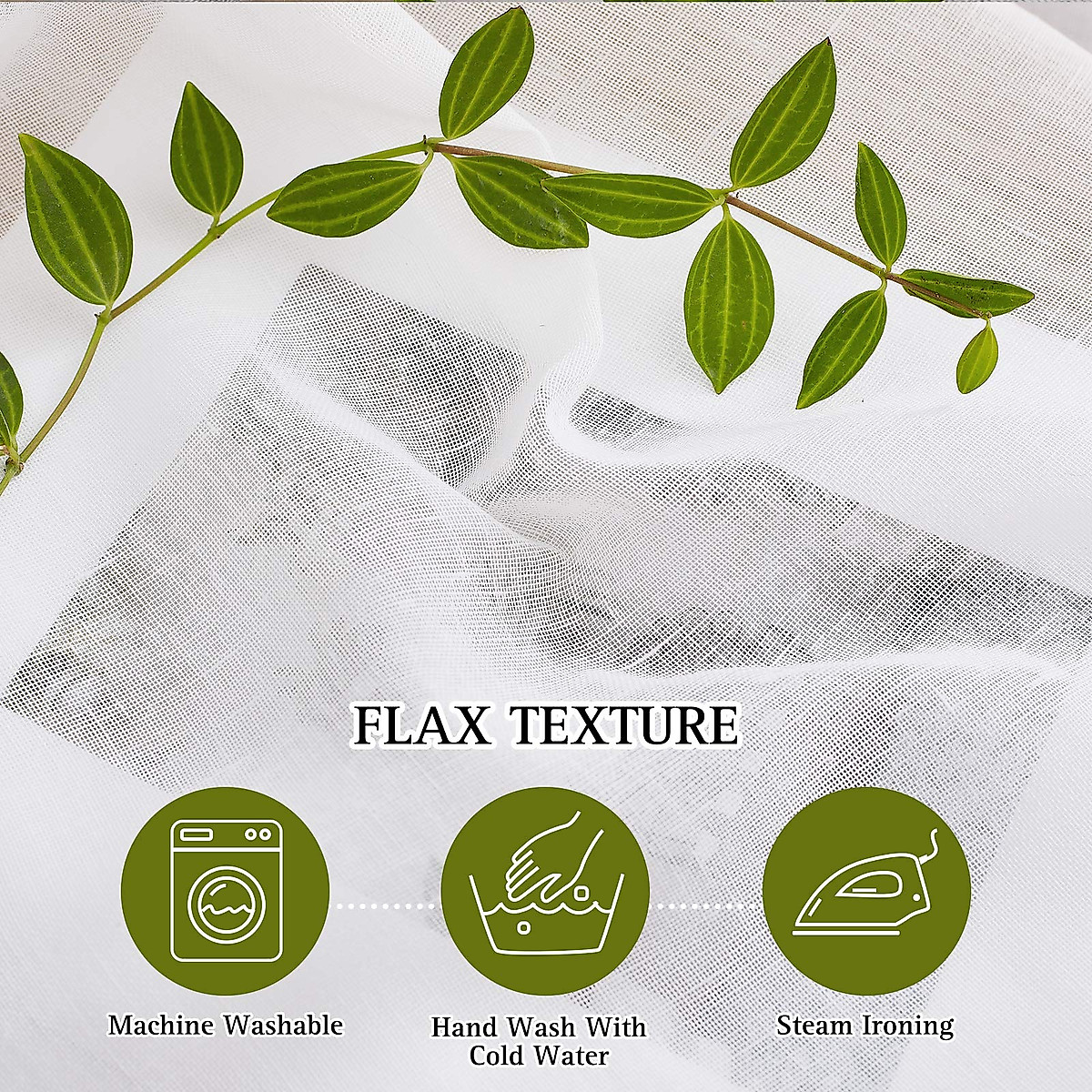 NICETOWN White Linen Curtains 84 inch Length, Tab Top Soft Semi Sheer Flax Window Treatments Privacy with Light Filtering Vertical Drapes for Bedroom/Living Room, W52 x L84, 2 Panels