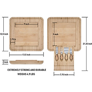 Premium Cheese Board and Knife Set - Bamboo Wood Charcuterie Board Set & Cheese Board Accessories Set - Kitchen Wine & Meat Cheese Serving Platter - Unique Christmas Gifts, Housewarming, Wedding Gift