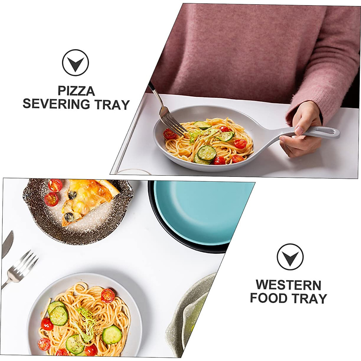 Cabilock 1pc pizza plate pizza tray dinner plate fruit tray italian pasta snack baking dishes Grill Food Tray Food Storage Tray Ceramic Tray household wooden plate handle bakeware poultry