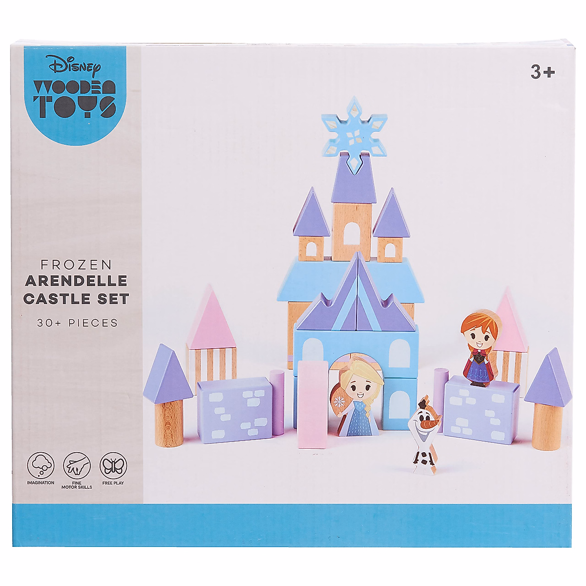 Just Play Disney Wooden Toys Frozen Arendelle Castle Block Set, 30+ Pieces Include Elsa, Anna, and Olaf Block Figures, Officially Licensed Kids Toys for Ages 3 Up