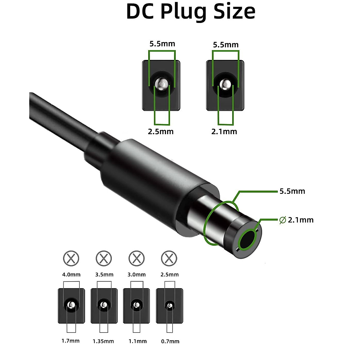 6V 0.5A 500mA [6 Volts 0.5 Amps] Adapter Power Supply 100V~240V AC to DC Plug 5.5 x 2.1mm & 2.5mm, 3.3ft Cord