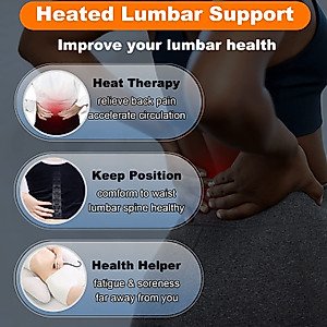 NEWMEIL Heated Lumbar Support Pillow for Chair, Heated Lumbar Pad for Back Pain Relief, Heating Pad for Car, Office Chair with Time Setting and Different Heating Level