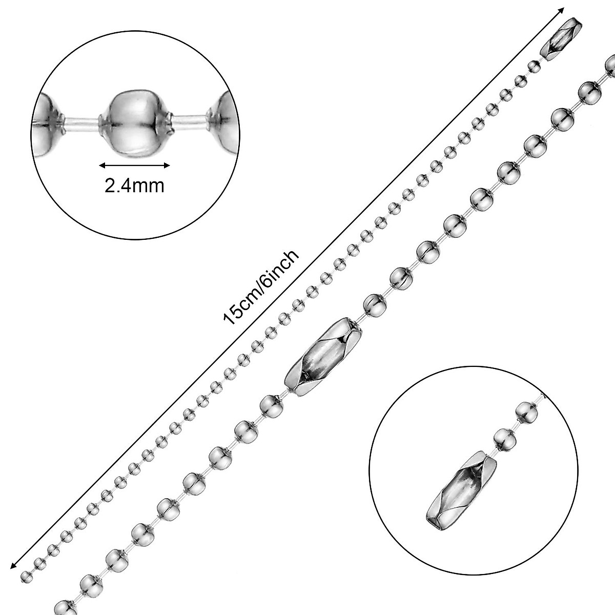 WILLBOND 150 Pieces Shower Curtain Hooks Bathroom Shower Curtain Rings Chain Keychain Ball Key Rings, 6 Inch (Silver)