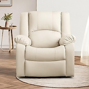 COOSLEEP Manual Recliner Chair, PU Leather Recliner Chair with Overstuffed Arm and Back, Soft Cushions, Recliner Chair for Adults, Single Sofa for Living Room(Beige)