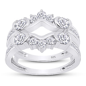 SAVEARTH DIAMONDS 1 Carat Lab Created Moissanite Diamond Anniversary Wedding Solitaire Enhancer Guard Ring For Women 14K White Gold Over Sterling Silver (1 Cttw), Gift For Her Ring Size-7