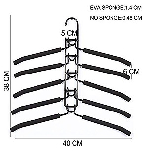 Clothes Hangers, 5 in 1 Multilayer Metal EVA Sponge Hangers Anti-Slip Clothes Rack Space Saving Detachable Hanger for Suit Coat Shirt Skirt Pants (Black)