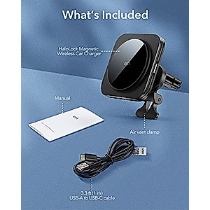 ESR Magnetic Wireless Car Mount Charger (HaloLock), Compatible with MagSafe Car Charger, Air Vent Car Phone Holder for iPhone 14/13/12 Series, Car Accessories, Fast Charging, Strong Magnets, Black