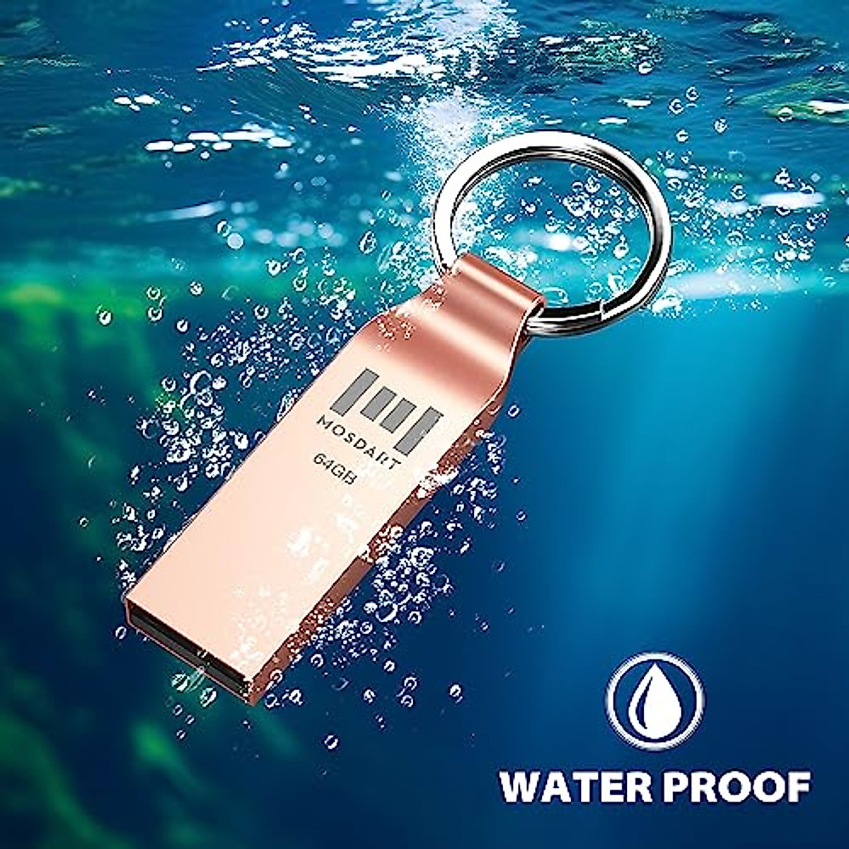 MOSDART 64GB Metal USB 2.0 Flash Drive 2 Pack exFAT Thumb Drive with Keychain 64 GB Waterproof Jump Drive 64G Memory Stick for Data Storage and Backup, Rose Gold