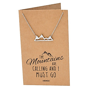 Quan Jewelry Mountain Pendant Necklace for Men and Women, Adventure and Outdoor Lovers, Mountains Jewelry Gift with Greeting Card