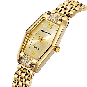 BERNY Gold Watches for Women Dainty Hexagon Ladies Quartz Wrist Watches Stainless Steel Band Fashion Analog Watch Luxury Bracelet(Gold Dial)