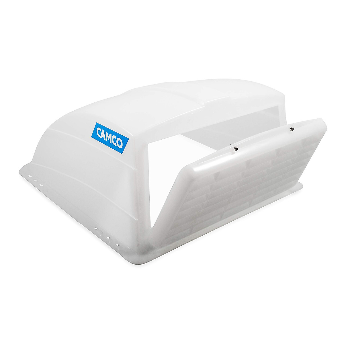 Camco RV Roof Vent Cover | Allows High Flow Air Ventilation Into Your RV, Rain or Shine | Easy Installation | Installation Hardware Included, White (40433)