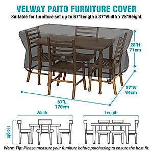 Velway Patio Table Chairs Set Cover Waterproof 67" Lx37 Wx28 H Outdoor Bistro Dining Set Cover Fire Pit Table Cover Furniture Cover Small Rectangle Ultra Windproof UV-Resistant