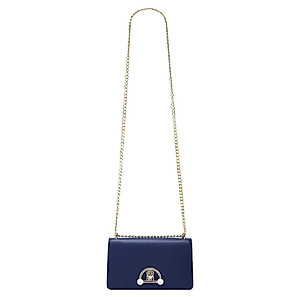FT FUNTOR Leather Crossbody Bag for Women Shoulder Handbag Knob Lock with Chain (navy blue-A)
