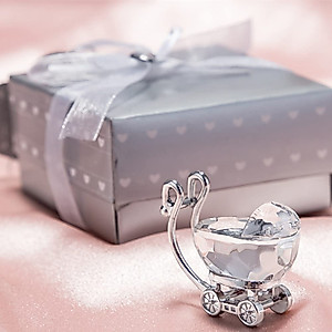 Crystal Stroller Statue Glass Baby Carriage Table Decor Feng Shui Paperweight Collectible Figurine Room Ornament (Silver)