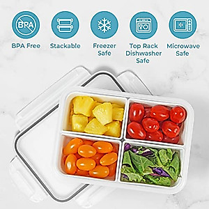 carrotez Food Storage Container with 4 Removable Compartments, Food Prep Container with Airtight Lids, Portion Control Container, Reusable, BPA Free, 6.3 Cup (1500ml)